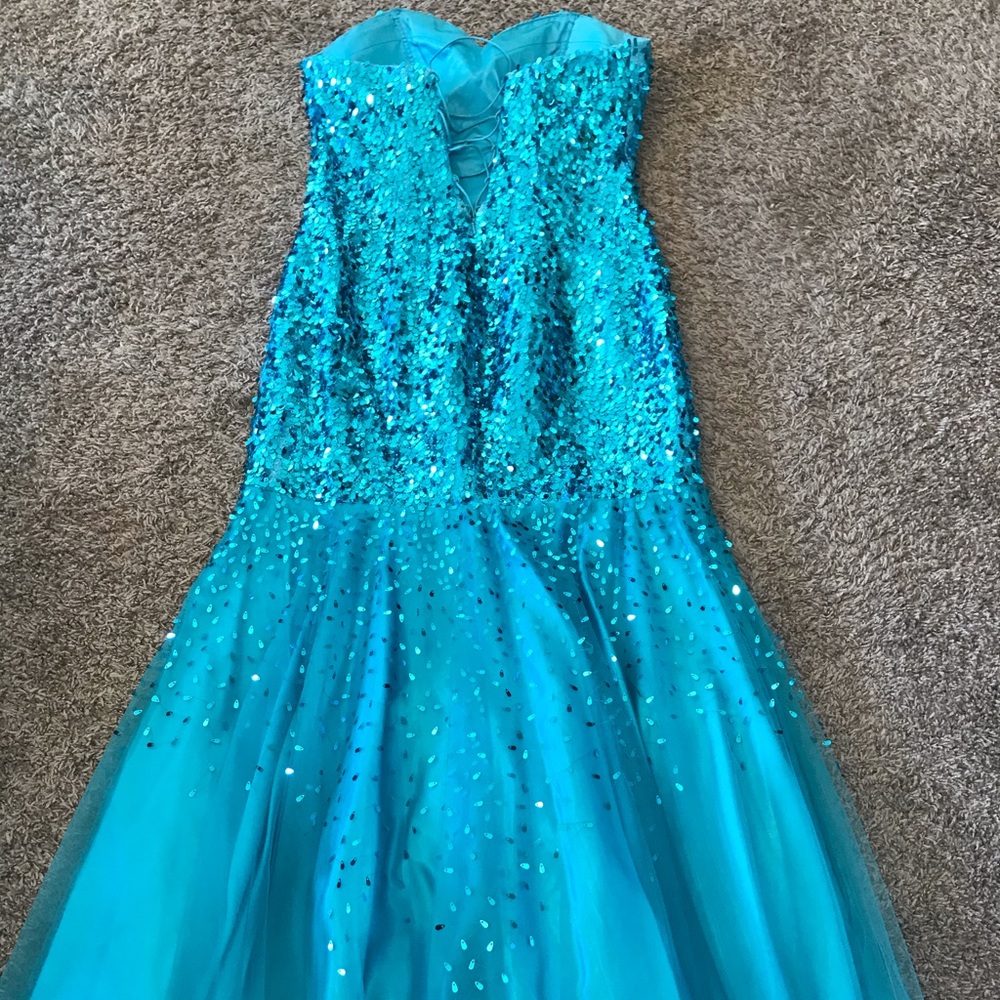 Dancing Queen Strapless Blue Prom Dress - Gem